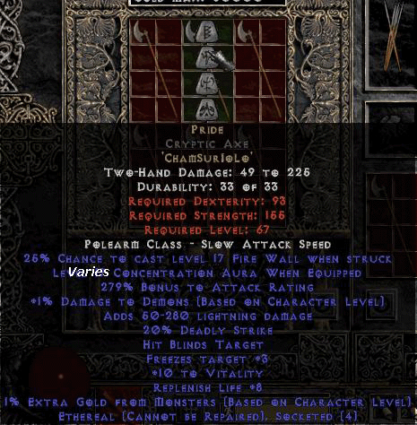 Unmade Pride Cryptic Axe - (Ethereal) --(Last Rune Unsocketed) [Useast ...